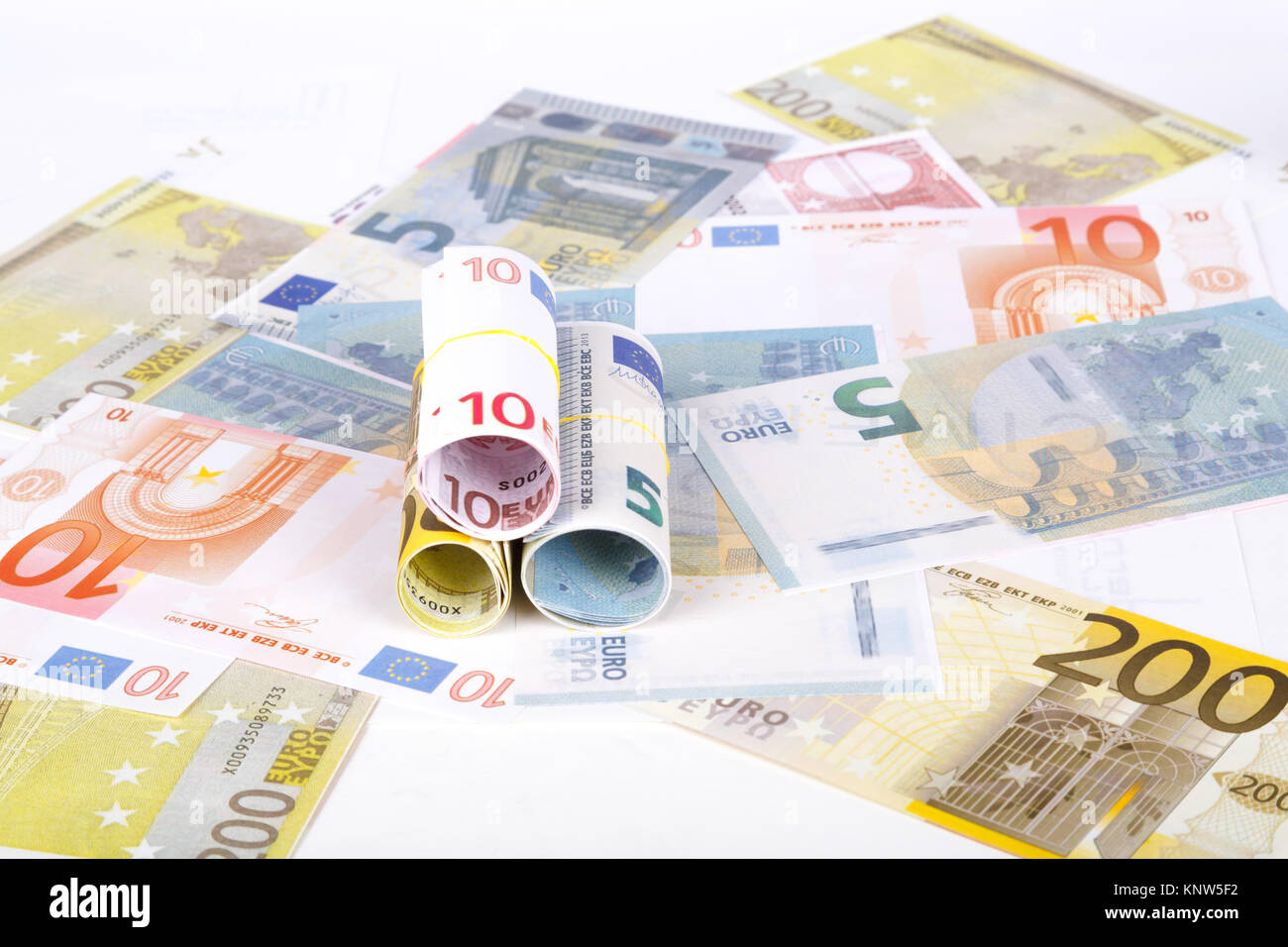 Stack of Euro banknotes with money consuming and finance, on full ...