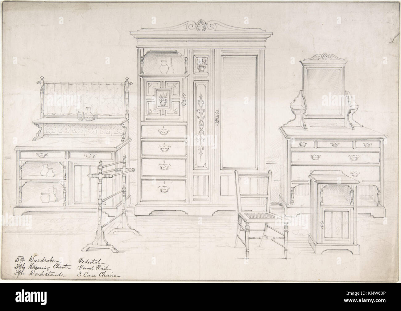 Designs for multiple furniture pieces including a wardrobe, dressing ...