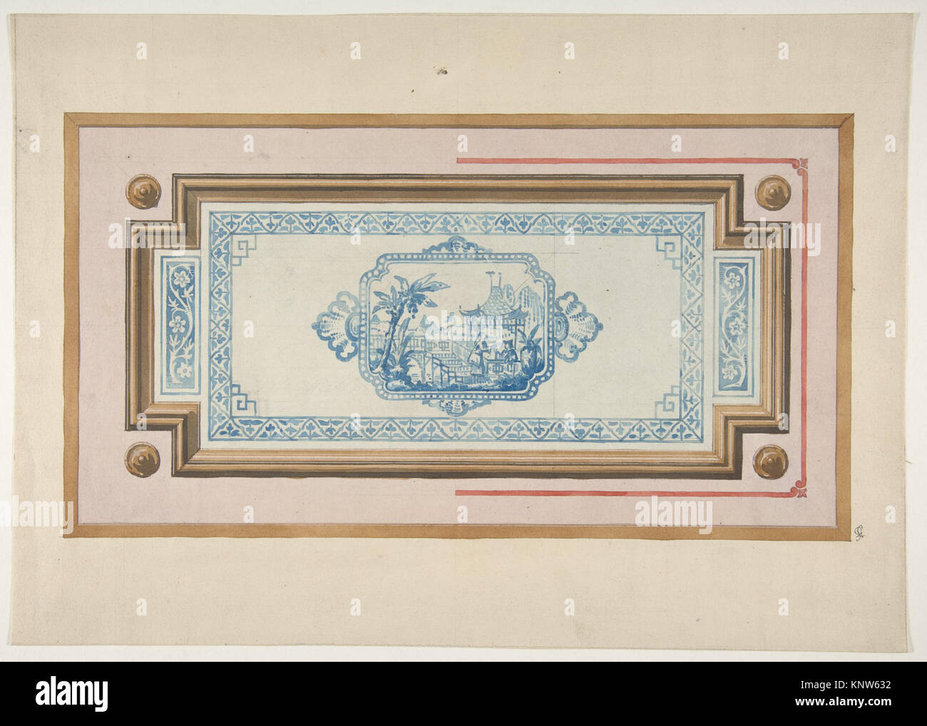 Design for the decoration of a ceiling with a Chinese blue and white ...