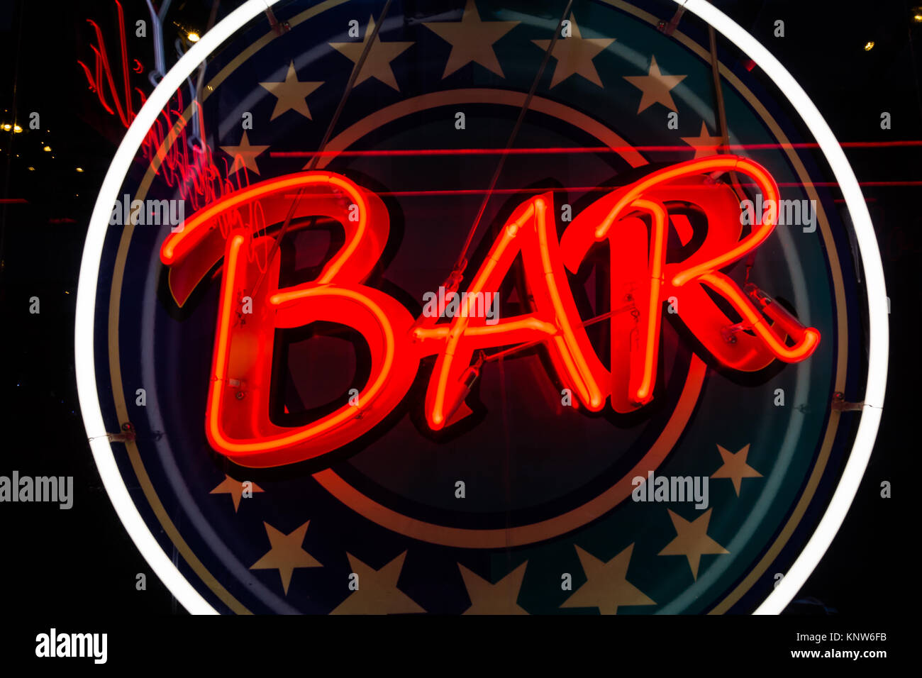 Neon Bar Sign Expressive Stars Circle Bright Advertisement Stock Photo ...