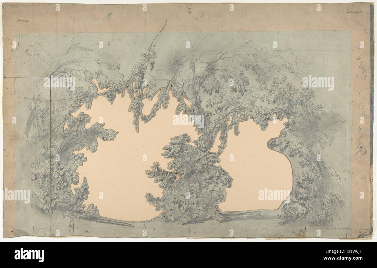 An illustration depicting a stage set design for the Opéra in Paris ...