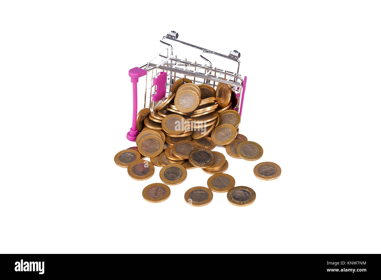 Stack of Turkish Lira coins in shopping cart with money consuming and ...