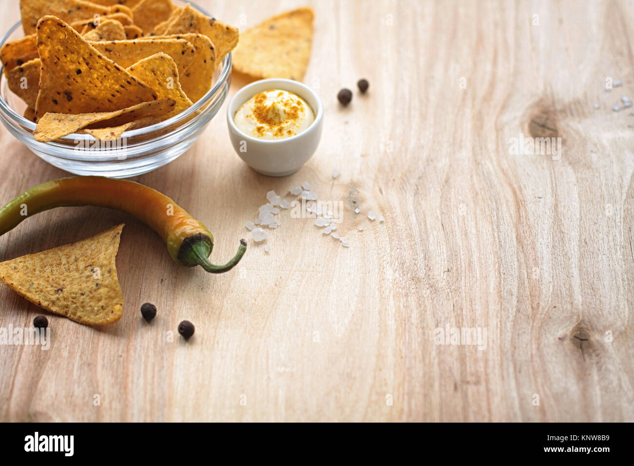 Corn chips in the jar. Traditional snack for beer Mexican nachos ...