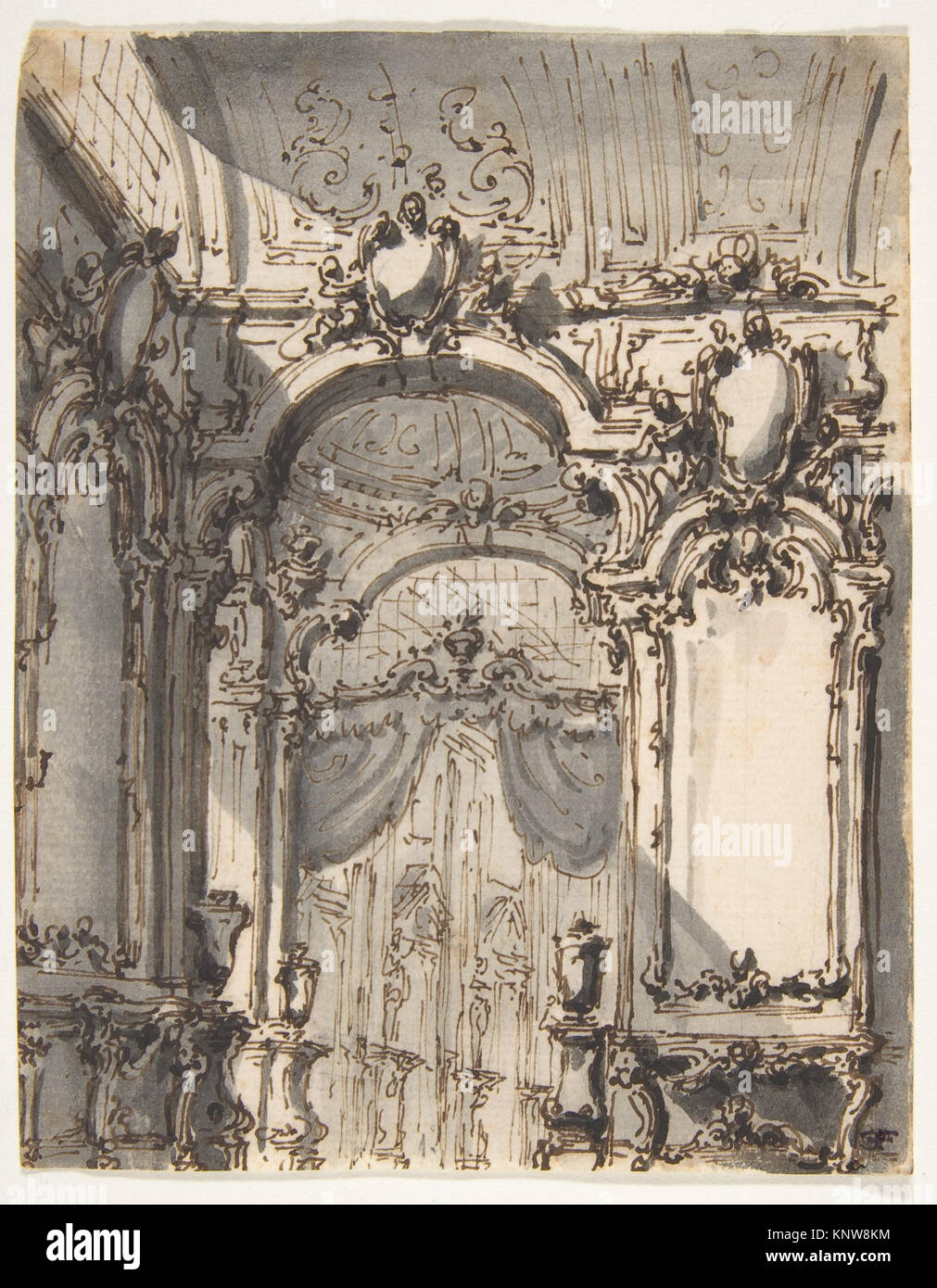 Design for a stage set showing the interior of a palazzo, featuring ...
