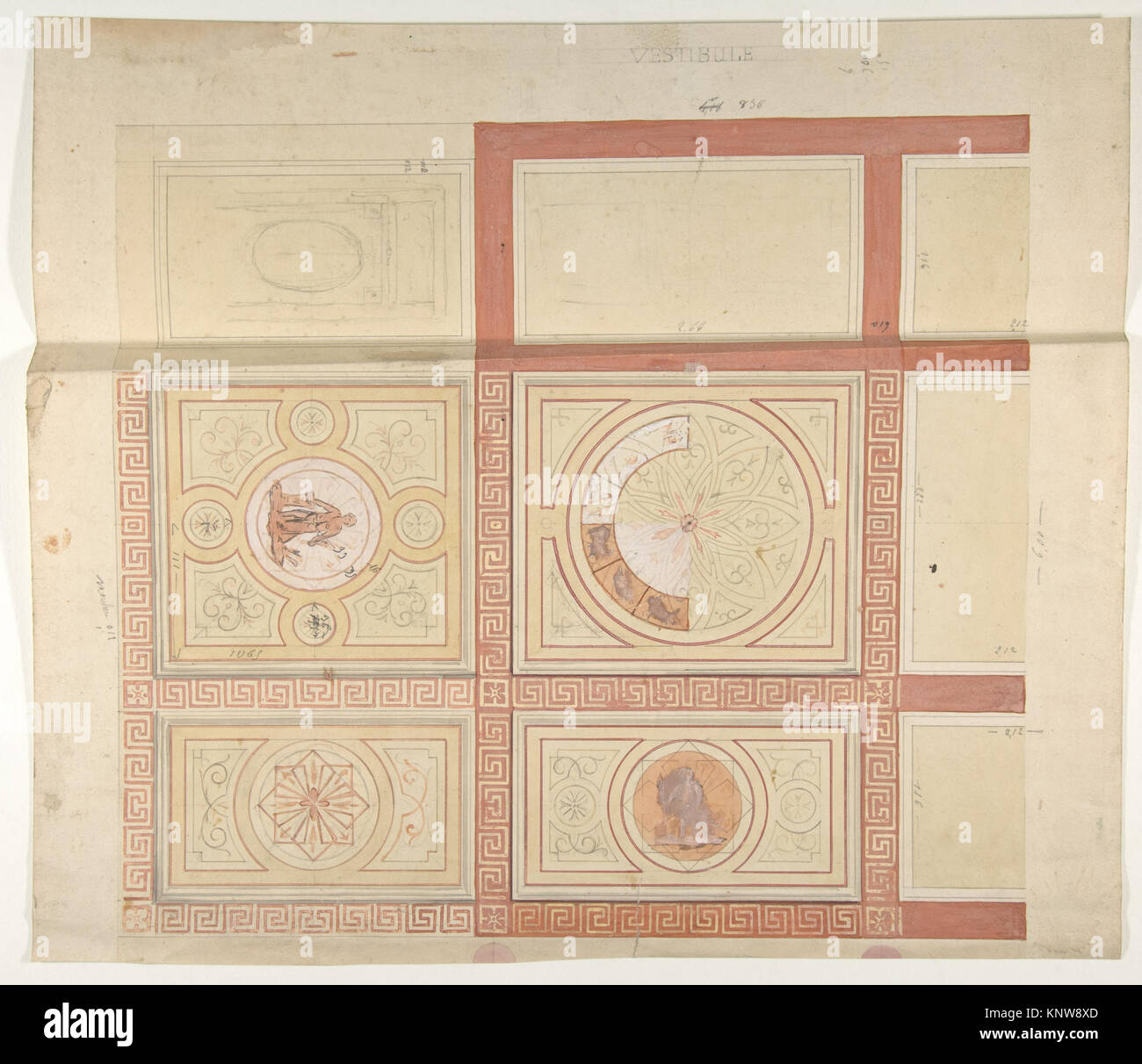 This design depicts the decoration of a vestibule ceiling with painted ...