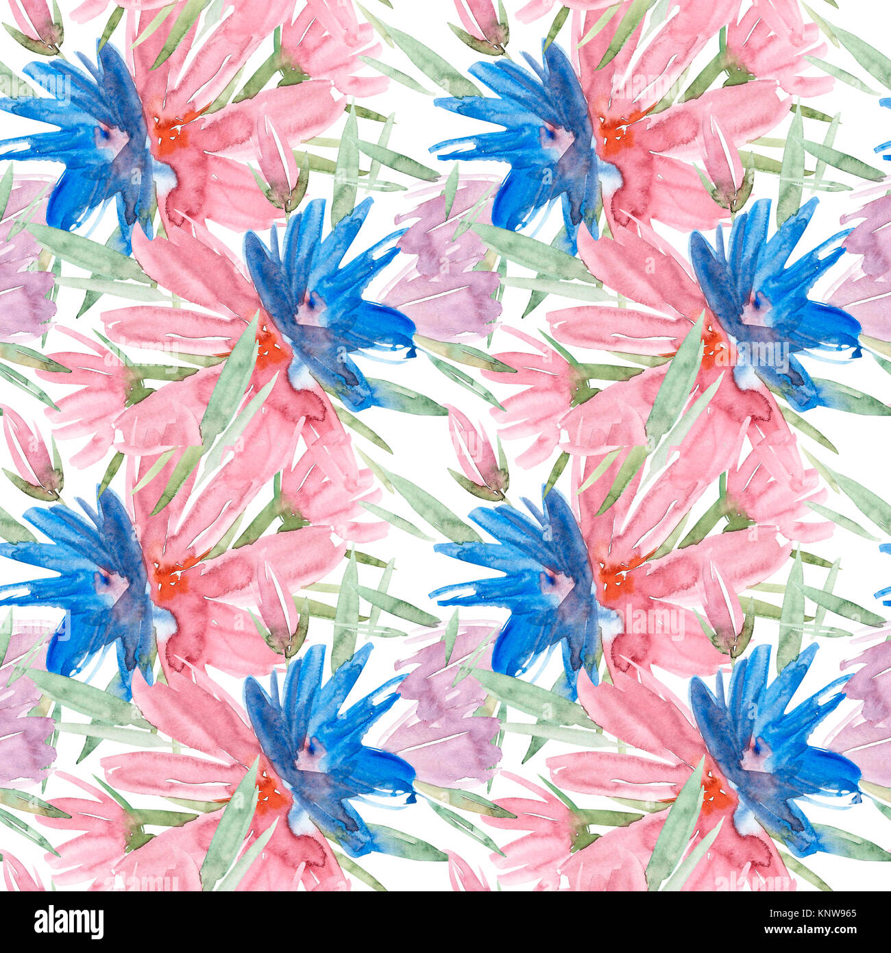 Seamless summer pattern with watercolor flowers handmade Stock Photo ...