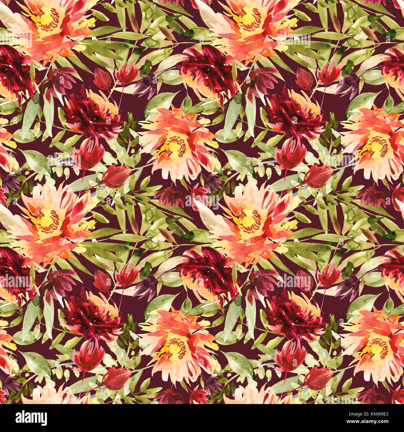 Seamless summer pattern with watercolor flowers handmade Stock Photo ...