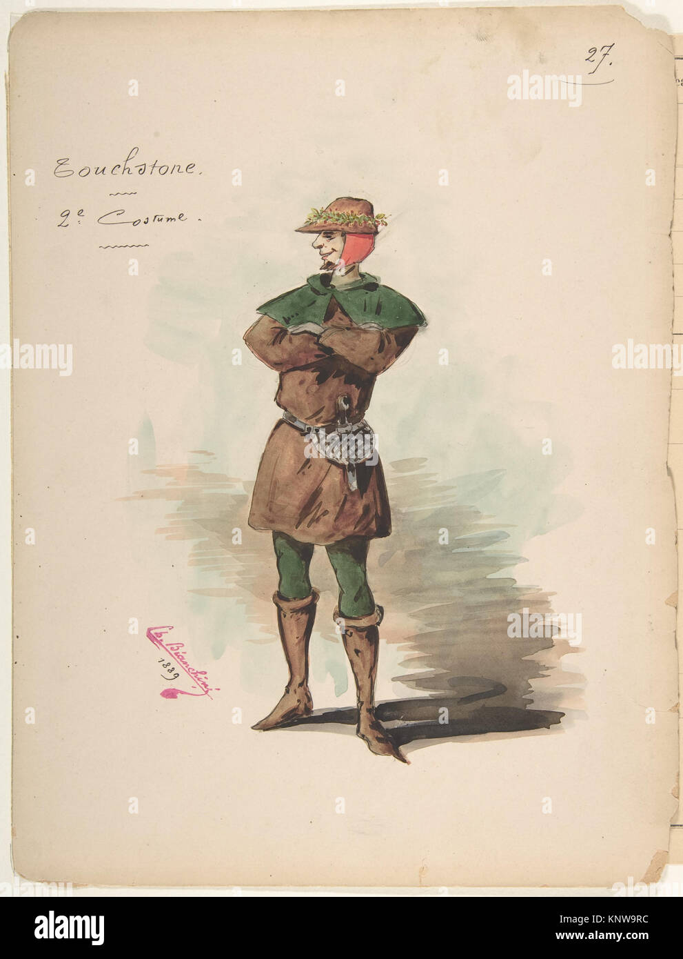 A descriptive sheet of costume and accessories for Touchstone, labeled ...