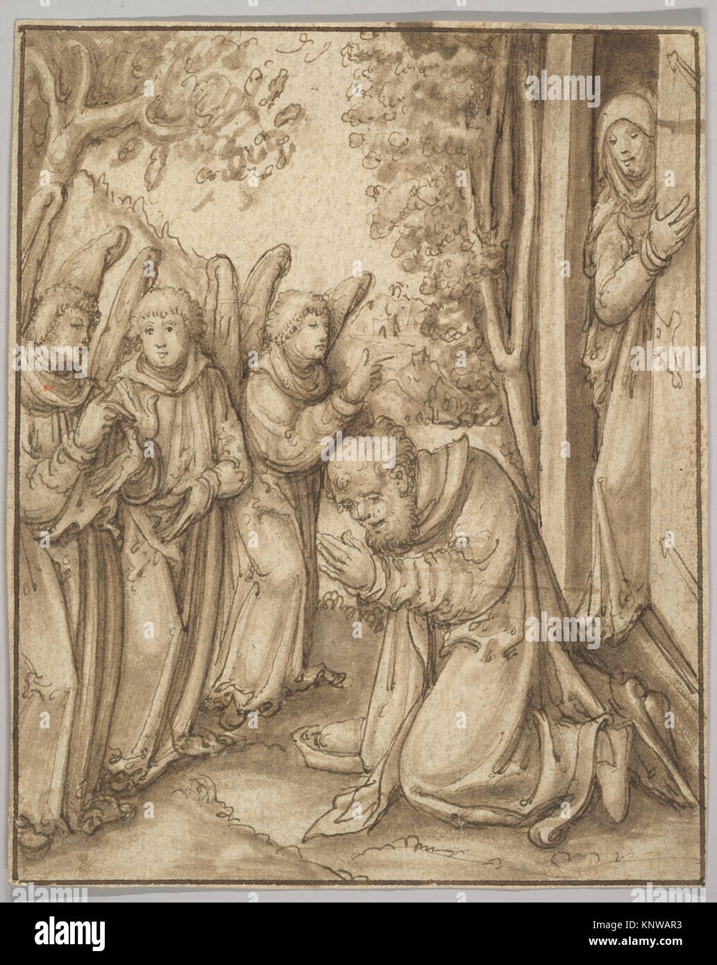 Illustration depicting the biblical story of Abraham receiving three ...