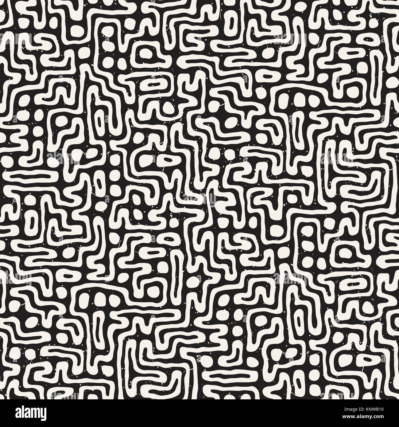 Vector Seamless Black And White Rounded Irregular Maze Pattern. Abstract Hand Drawn Geometric ...