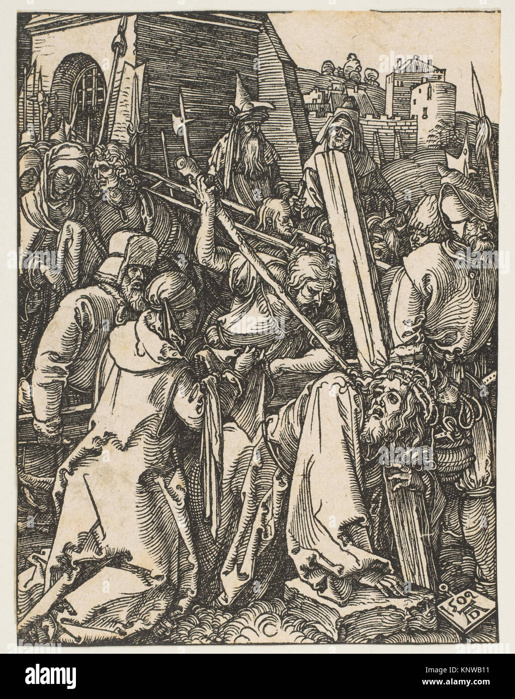 Depiction of Christ carrying the cross from The Small Passion, showing ...
