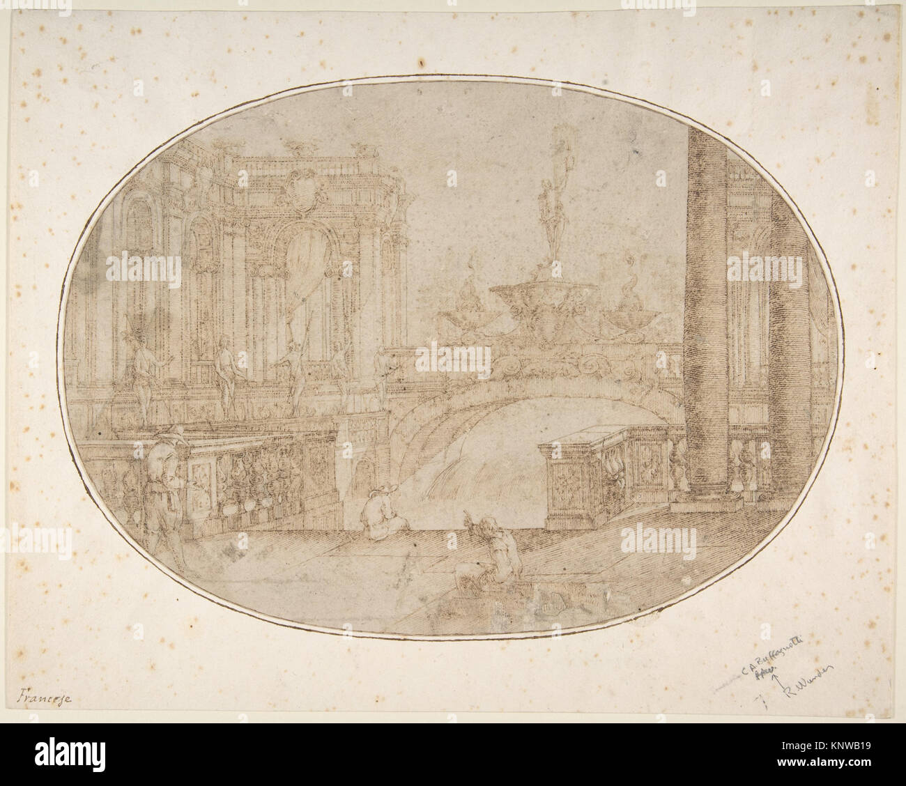 Architectural Perspective for a Stage Set with a Bridge, Statues and a ...