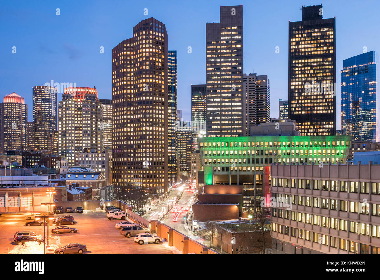 Aerial view of Boston in Massachusetts, USA at night Stock Photo - Alamy