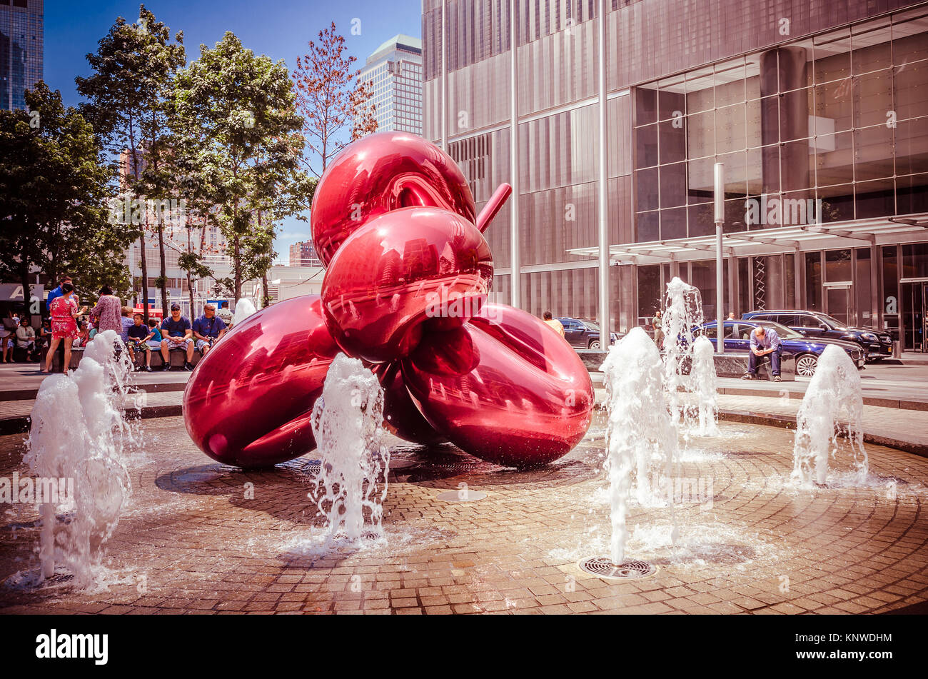 NEW YORK CITY - JUL 17: Silverstein Family Park Fountain in New York ...