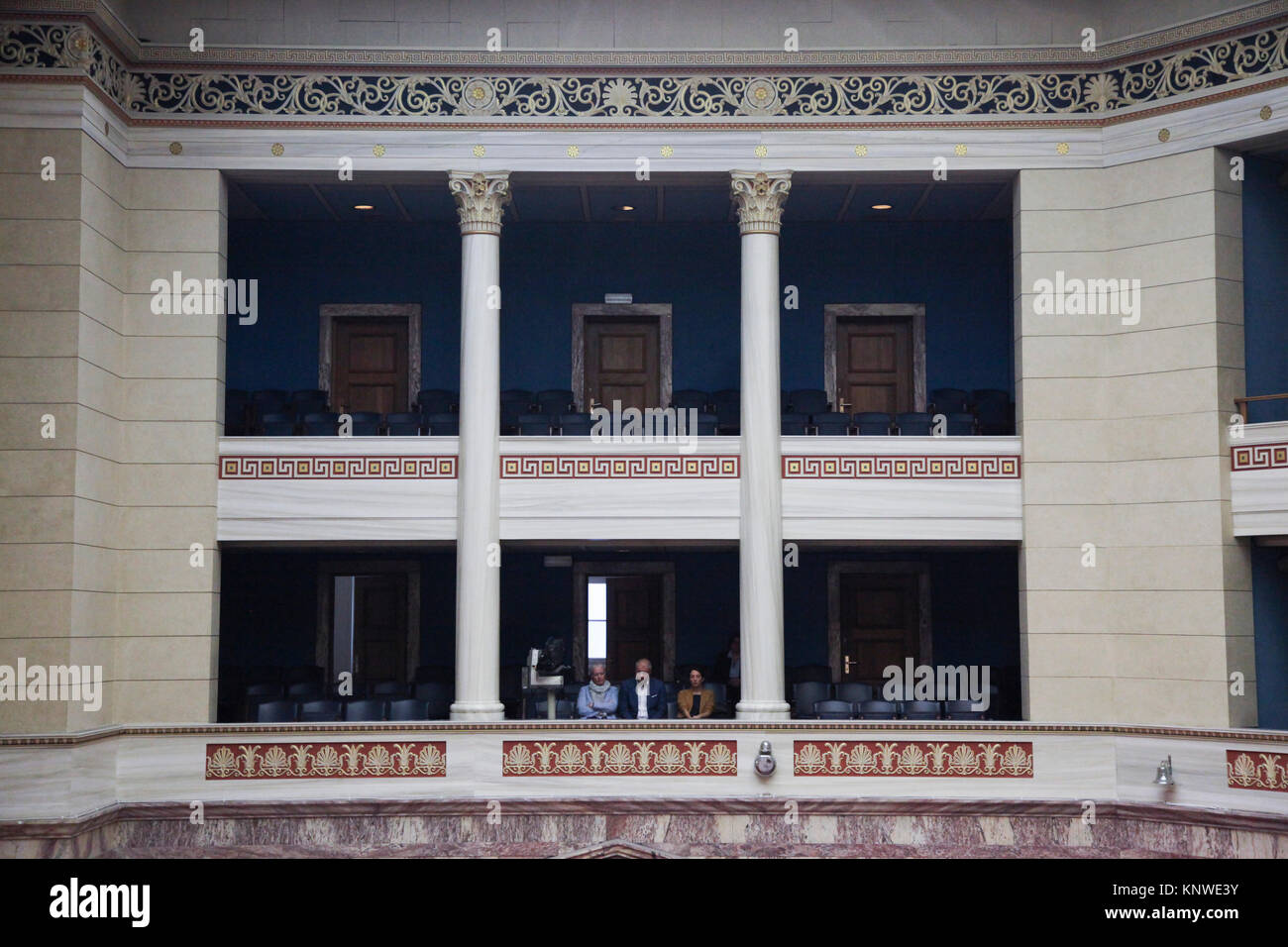 Partial view of the balconies in the plenary of the Greek Parliament ...