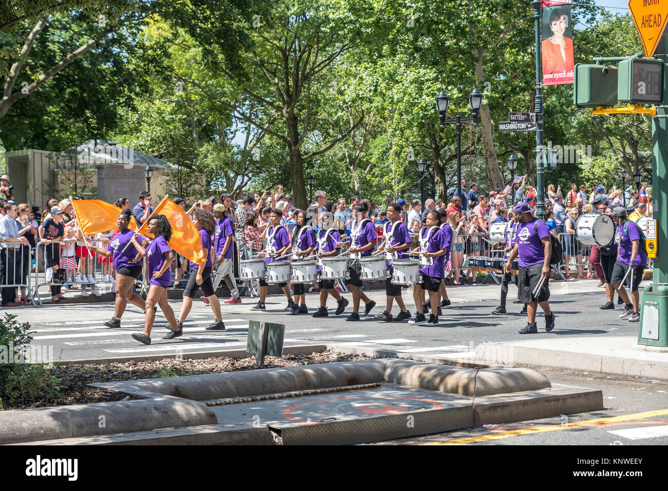 NEW YORK CITY - JULY 10: A band plays during the ticker-tape parade on ...