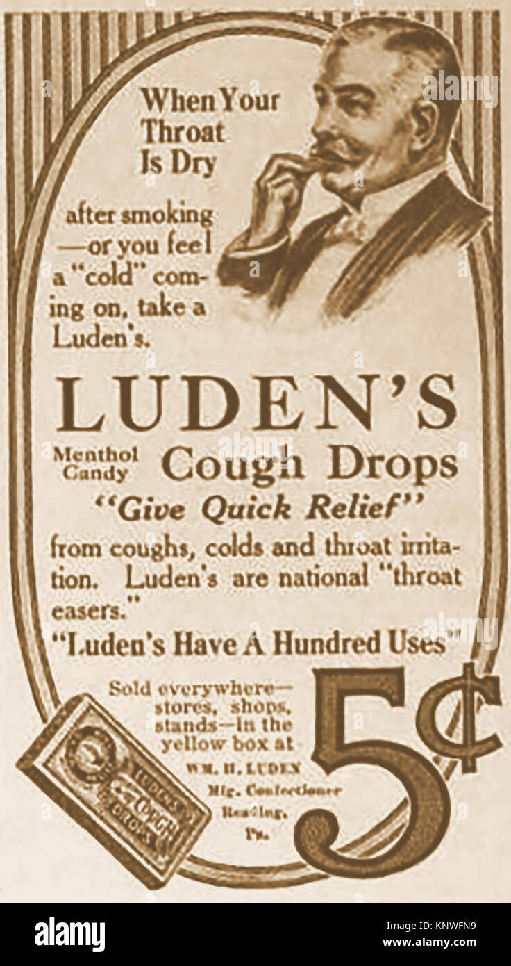 1914 advertisement from a US magazine - Luden's Cough Drops Stock Photo ...