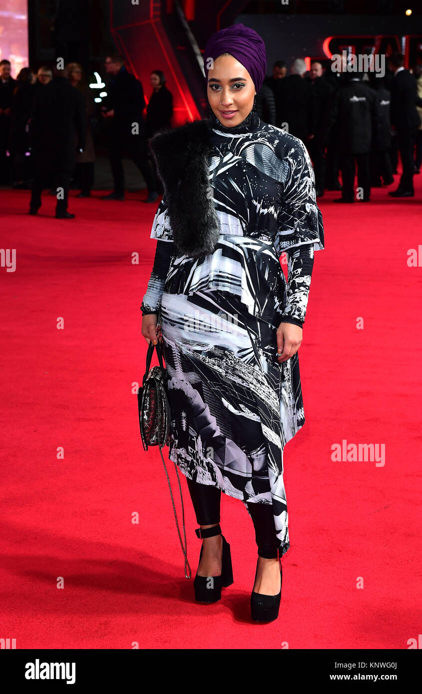 Mariah Idrissi attending the european premiere of Star Wars: The Last ...