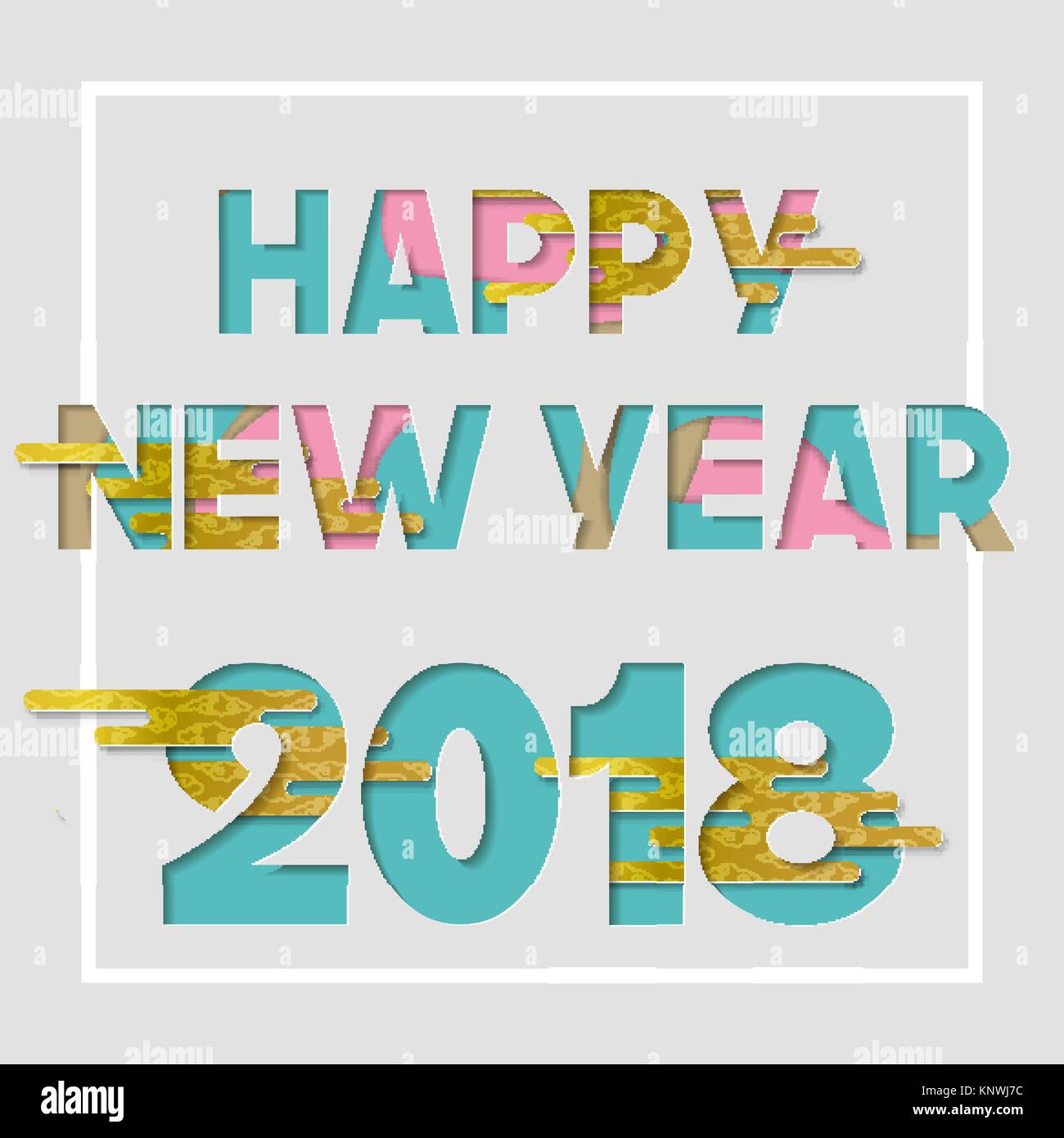 Happy New 2018 greeting card cutout illustration, paper cut art with ...