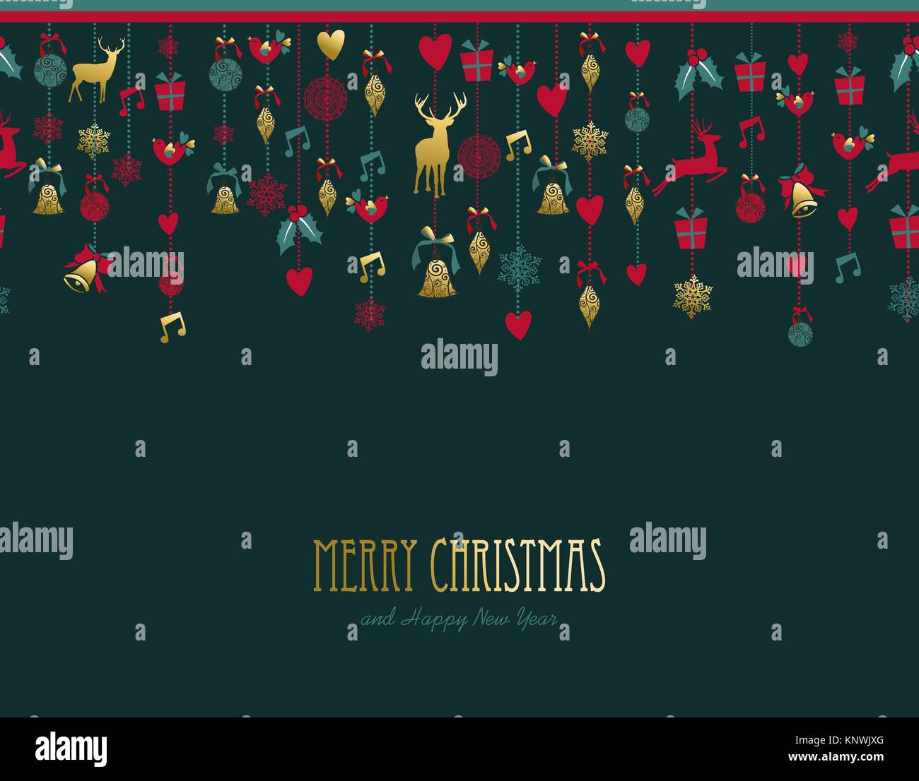 Merry christmas happy new year golden ornament icon decoration with ...