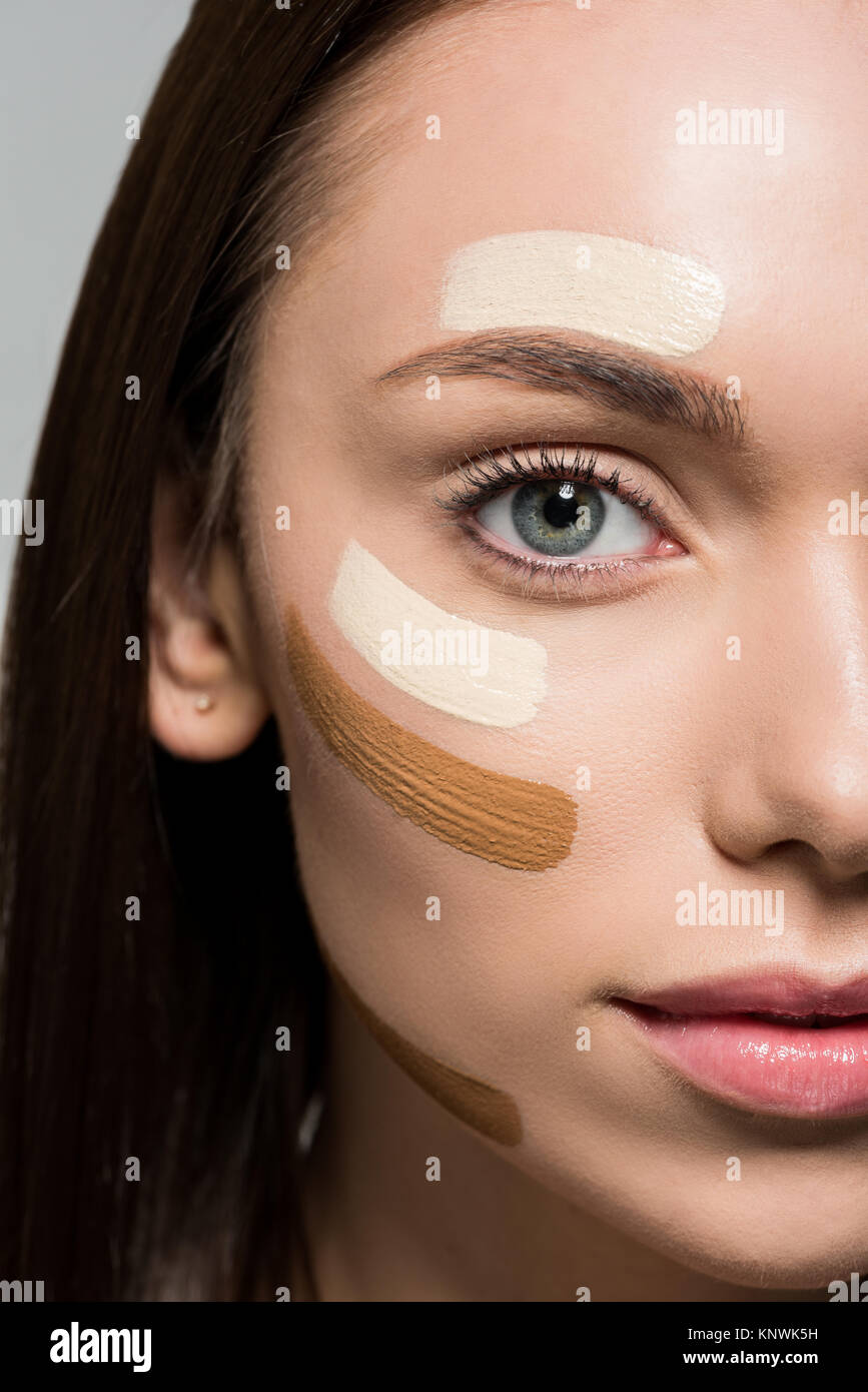 woman with tonal foundation on face Stock Photo - Alamy