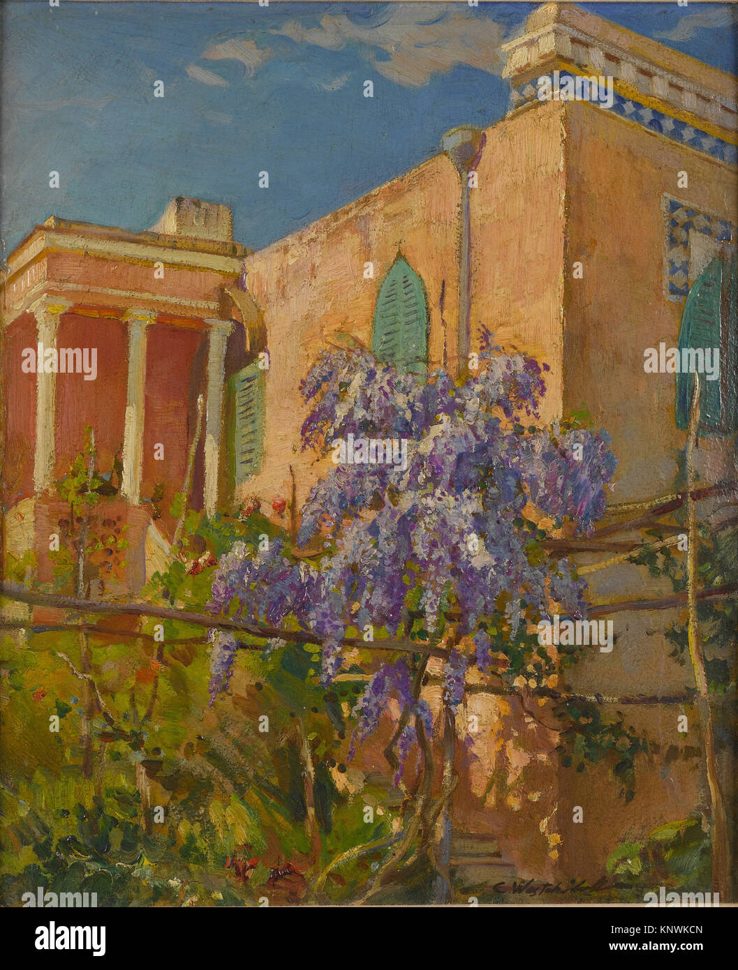 A House with Flowering Trees along the Amalfi Coast of Italy. Artist ...