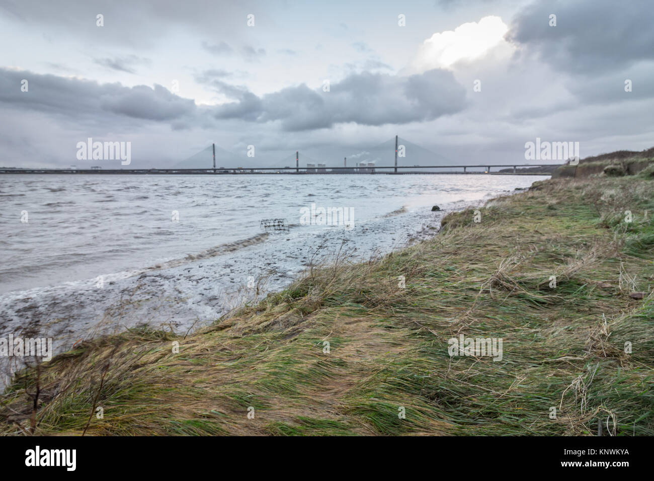 Looking out across the River Mersey at the old Runcorn Silver Jubilee ...