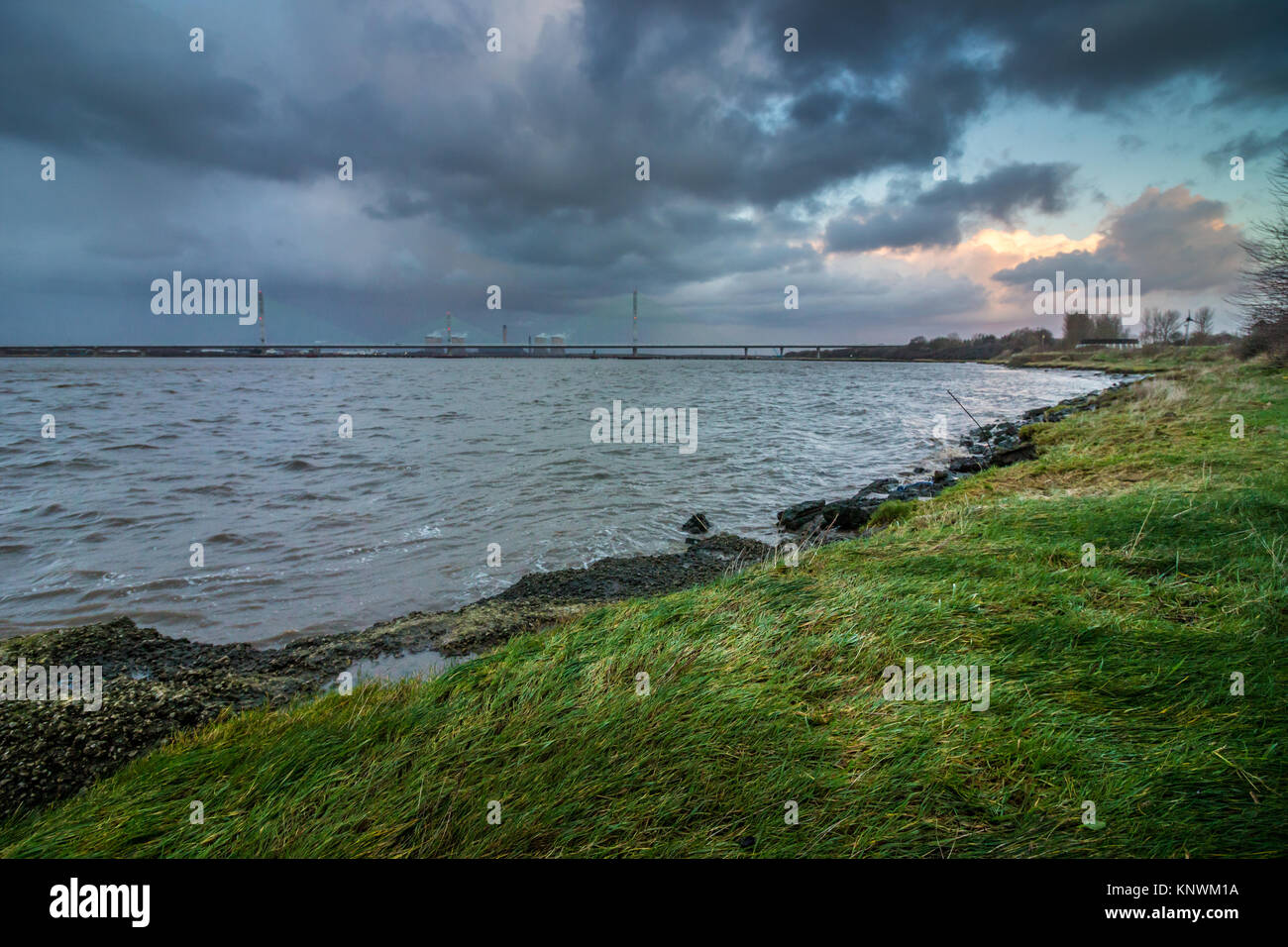 Looking out across the River Mersey at the old Runcorn Silver Jubilee ...
