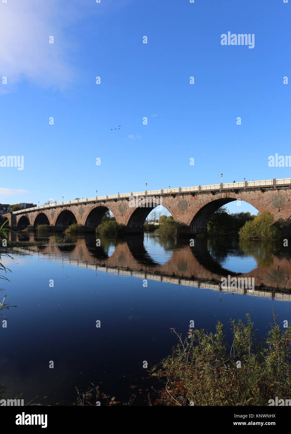 Smeaton Bridge reflected in River Tay Perth Scotland November 2017 ...