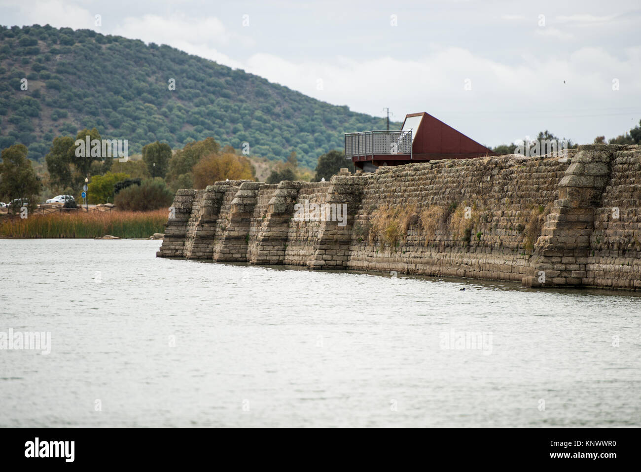 The stone dam wall of Proserpina reservoir, Badajoz, Extremadura, Spain ...