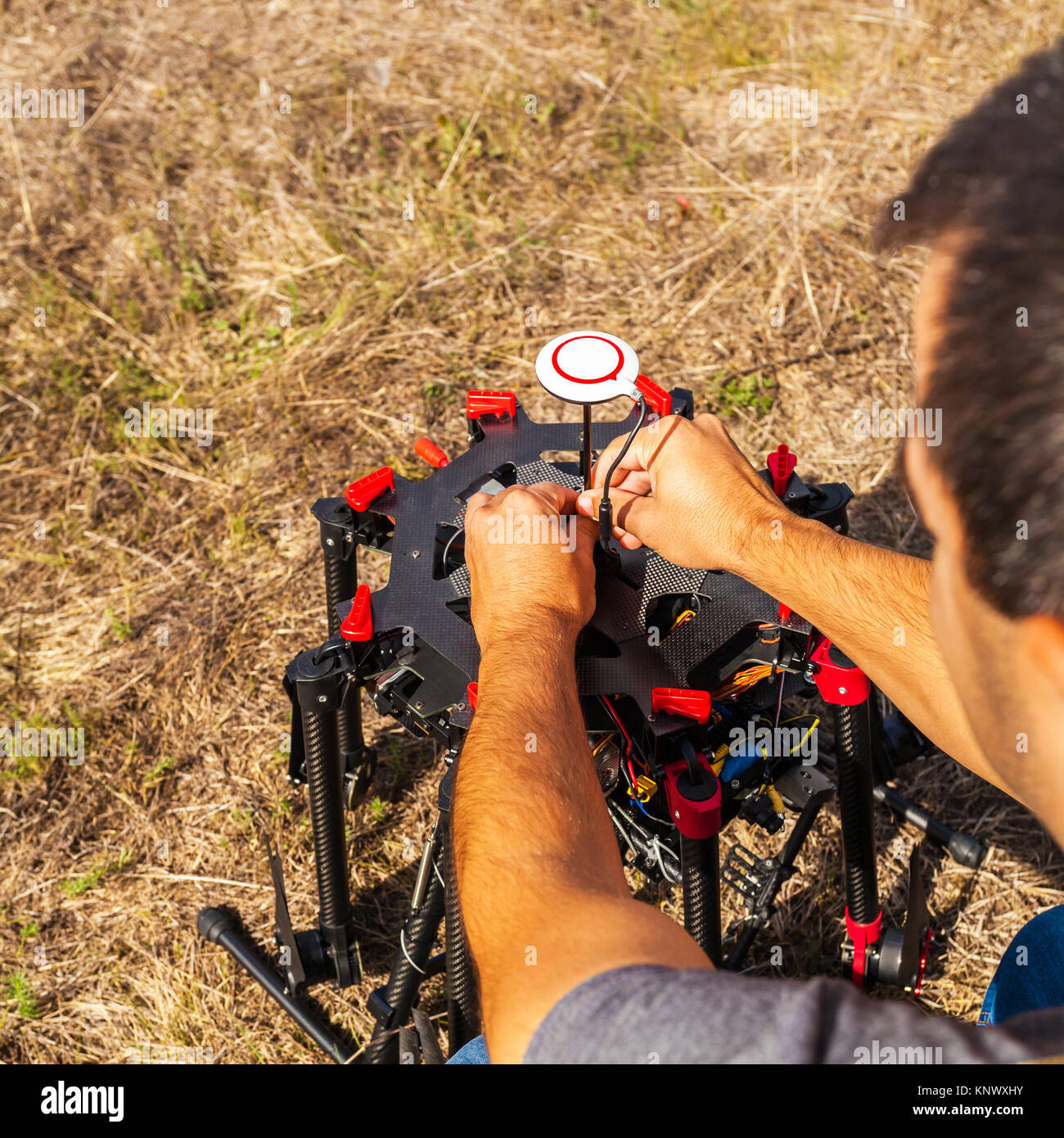 The process of setting up a copter before flight Stock Photo - Alamy