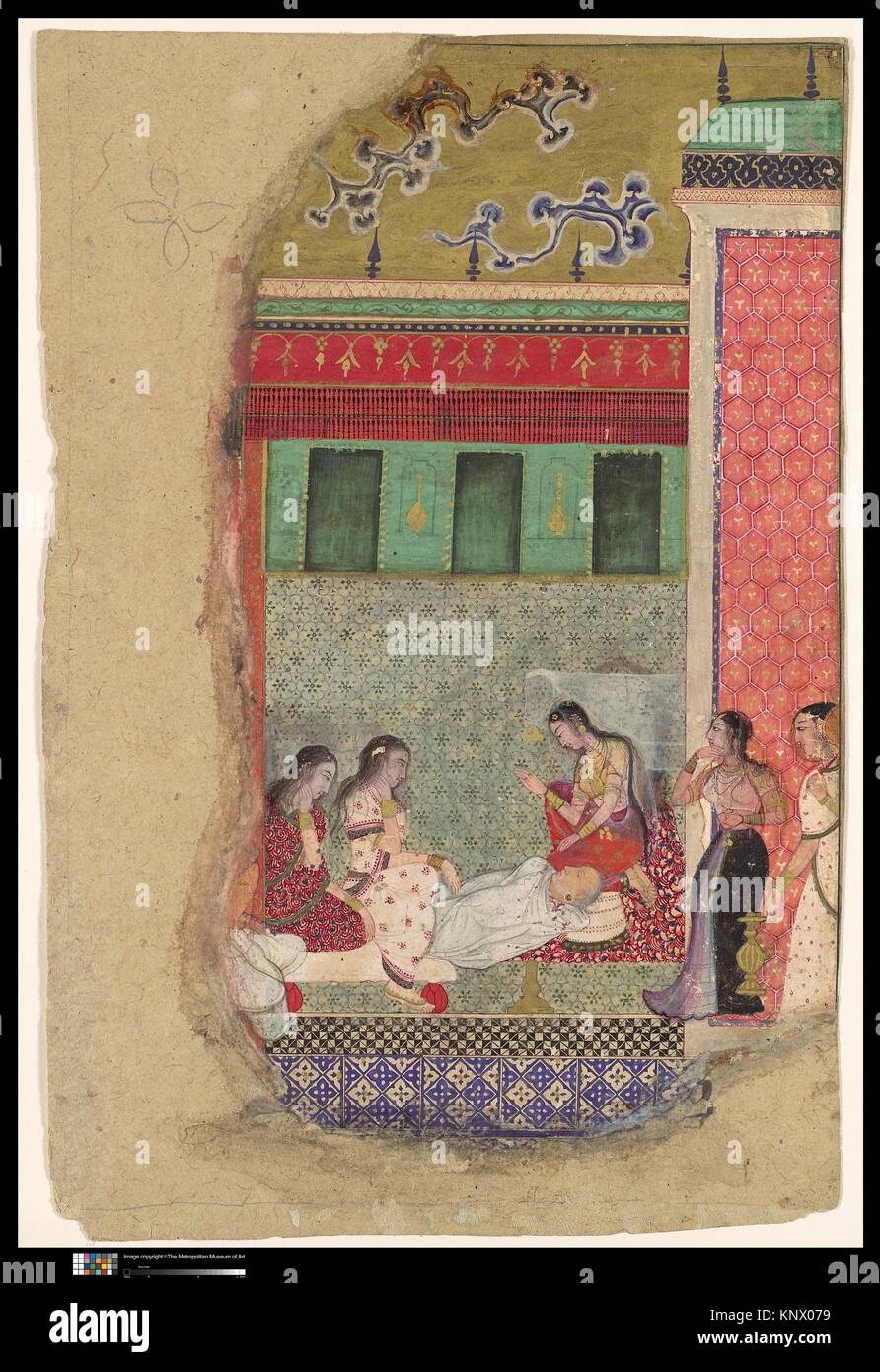The Death of King Dasharatha, the Father of Rama, Folio from a Ramayana ...
