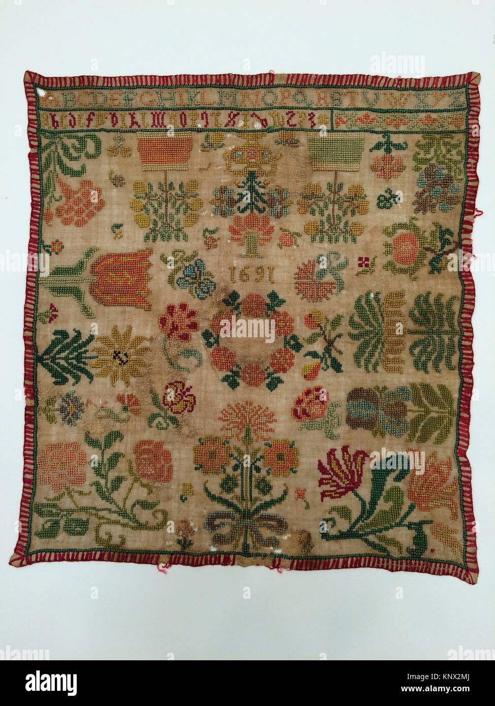 Embroidered sampler. Date: 1691; Culture: German, probably Nuremberg ...