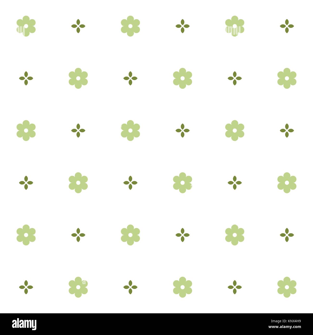 Geometric vector seamless pattern. Cute green flowers in white ...