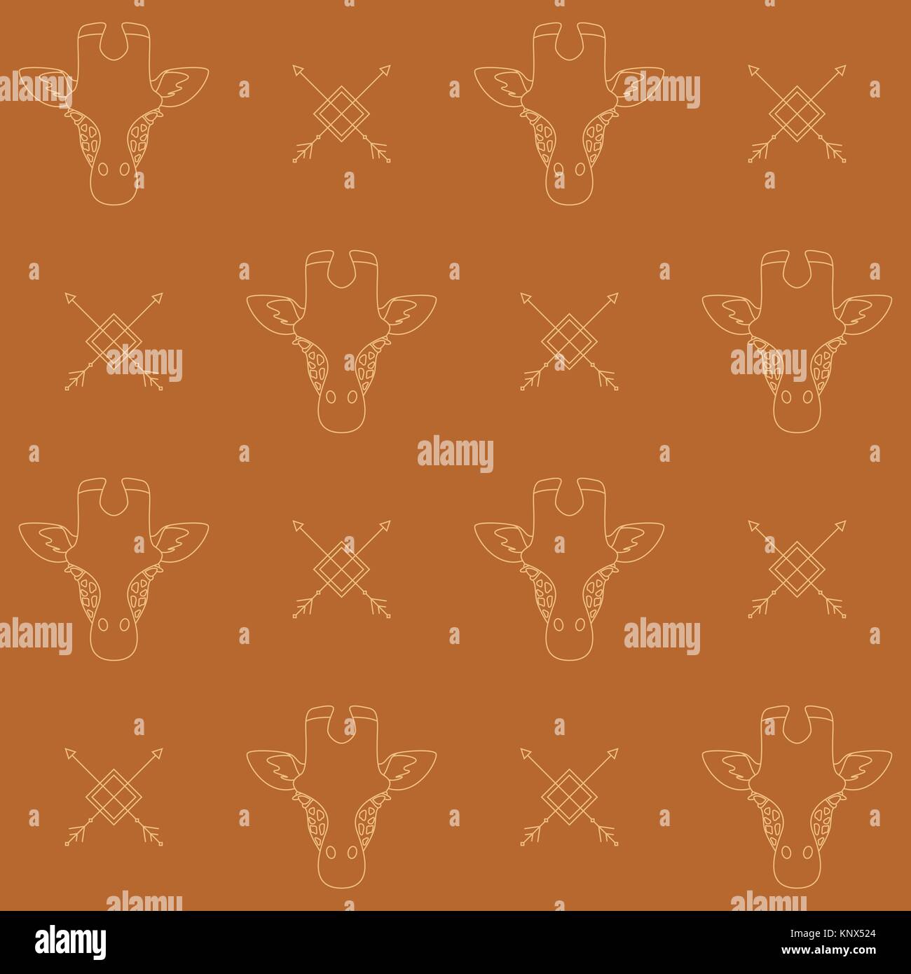 Seamless vector pattern. Giraffes and arrows in orange background. Line ...