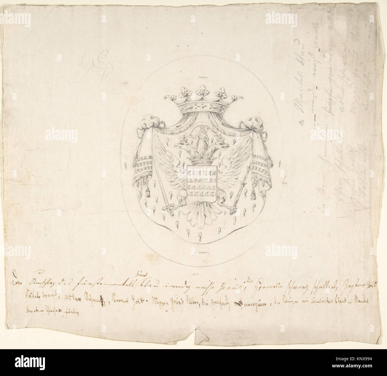 A graphite drawing from the 18th century showing a coat of arms ...