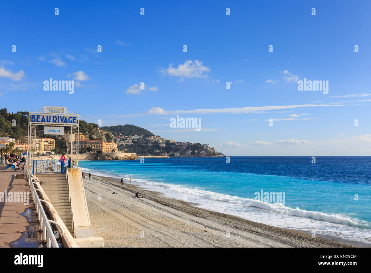 Beau Rivage Beach, Nice, on a clear, sunny day, French Riviera, Cote d ...
