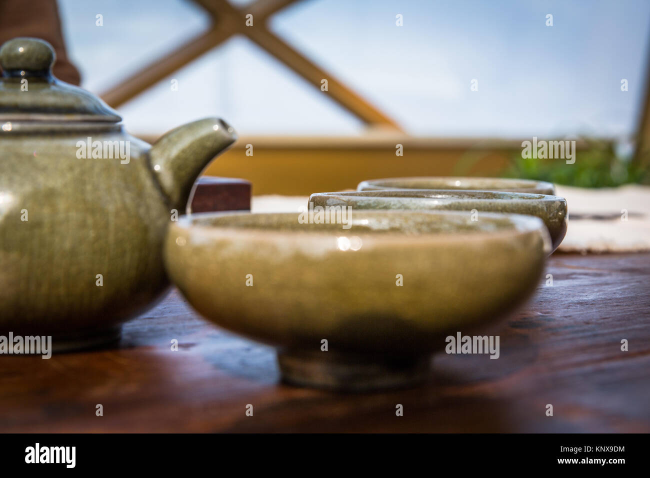 Chinese traditional tea set on table Stock Photo - Alamy