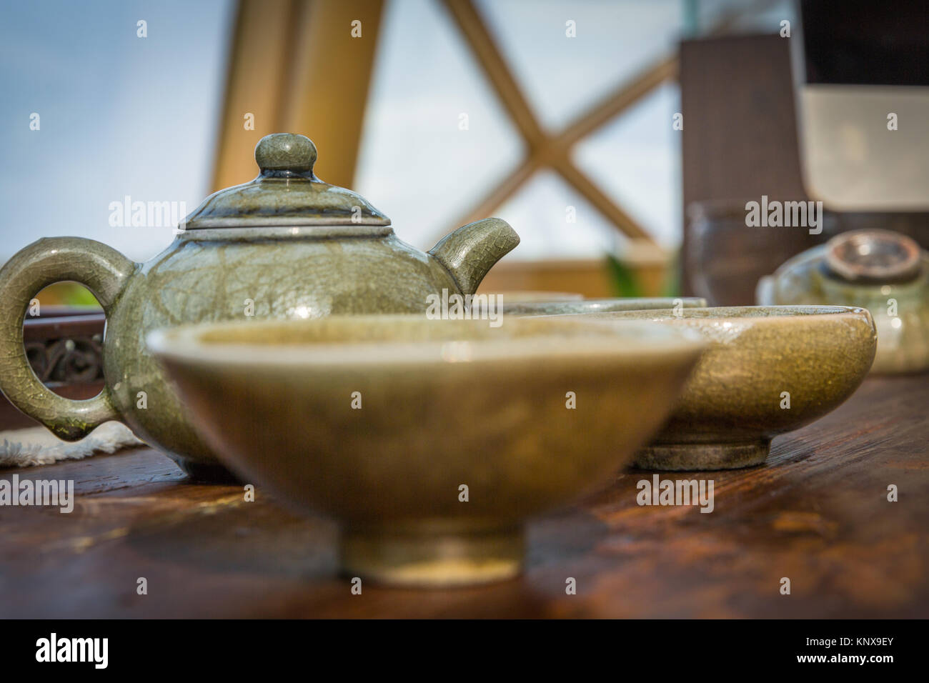 Chinese traditional tea set on table Stock Photo - Alamy