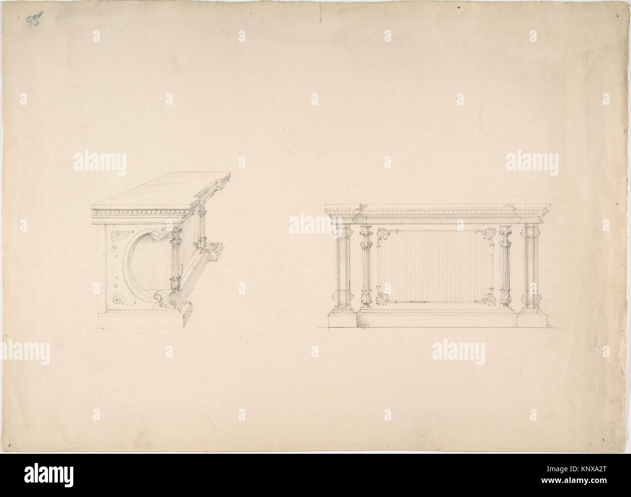 Design for a Cabinet with Columns and Inset Fabric Panels- Elevation ...