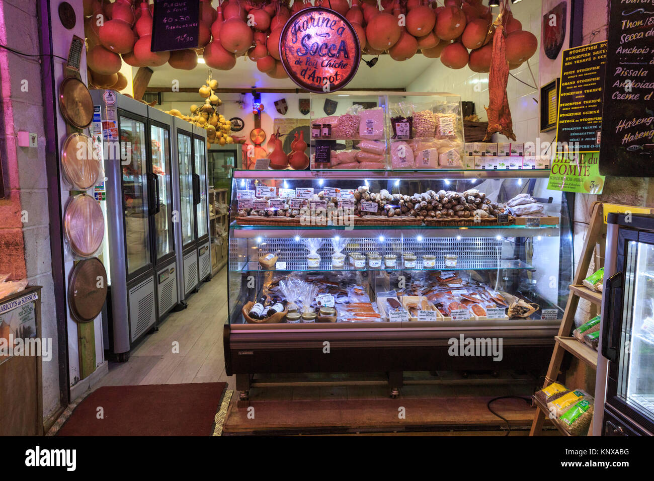 Butcher and delicatessen shop in the narrow historic centre of the old ...