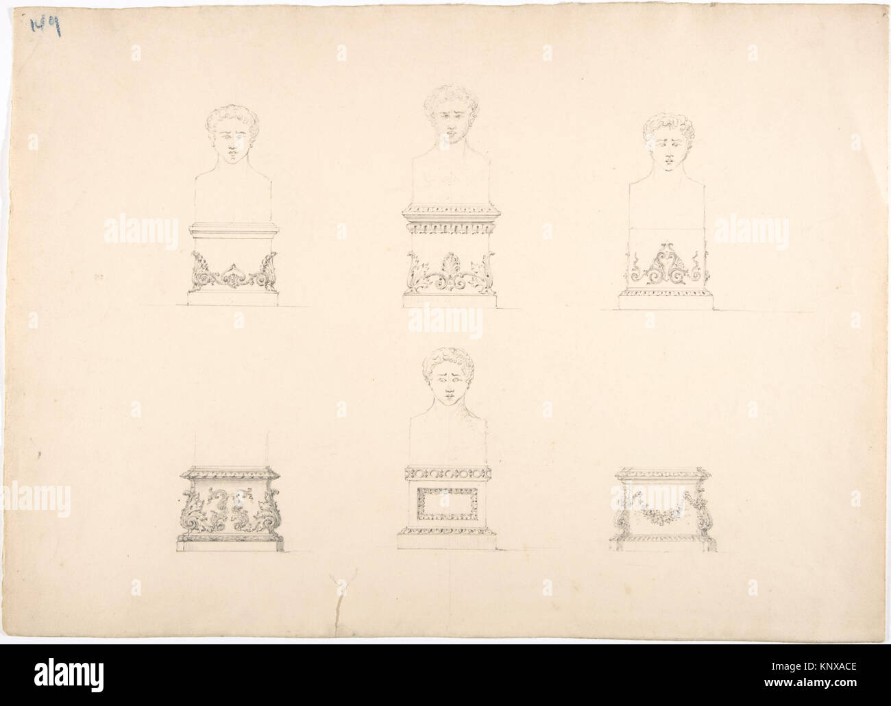 A design for six pedestals supporting four male portrait busts ...