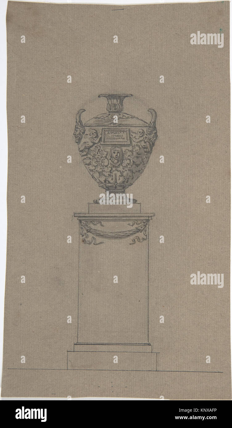 A design for a tomb featuring an urn, showing architectural structure ...