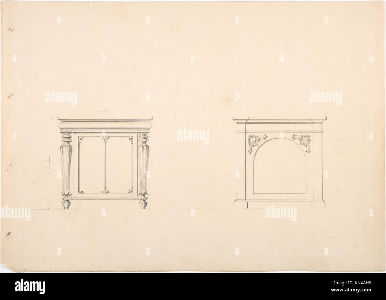 Two small cabinets shown in design, combining decorative motifs with ...
