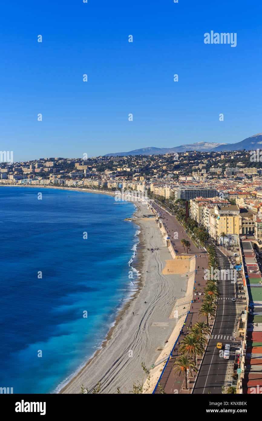 Panoramic view across the sea, Nice Beach and Nice town from above ...
