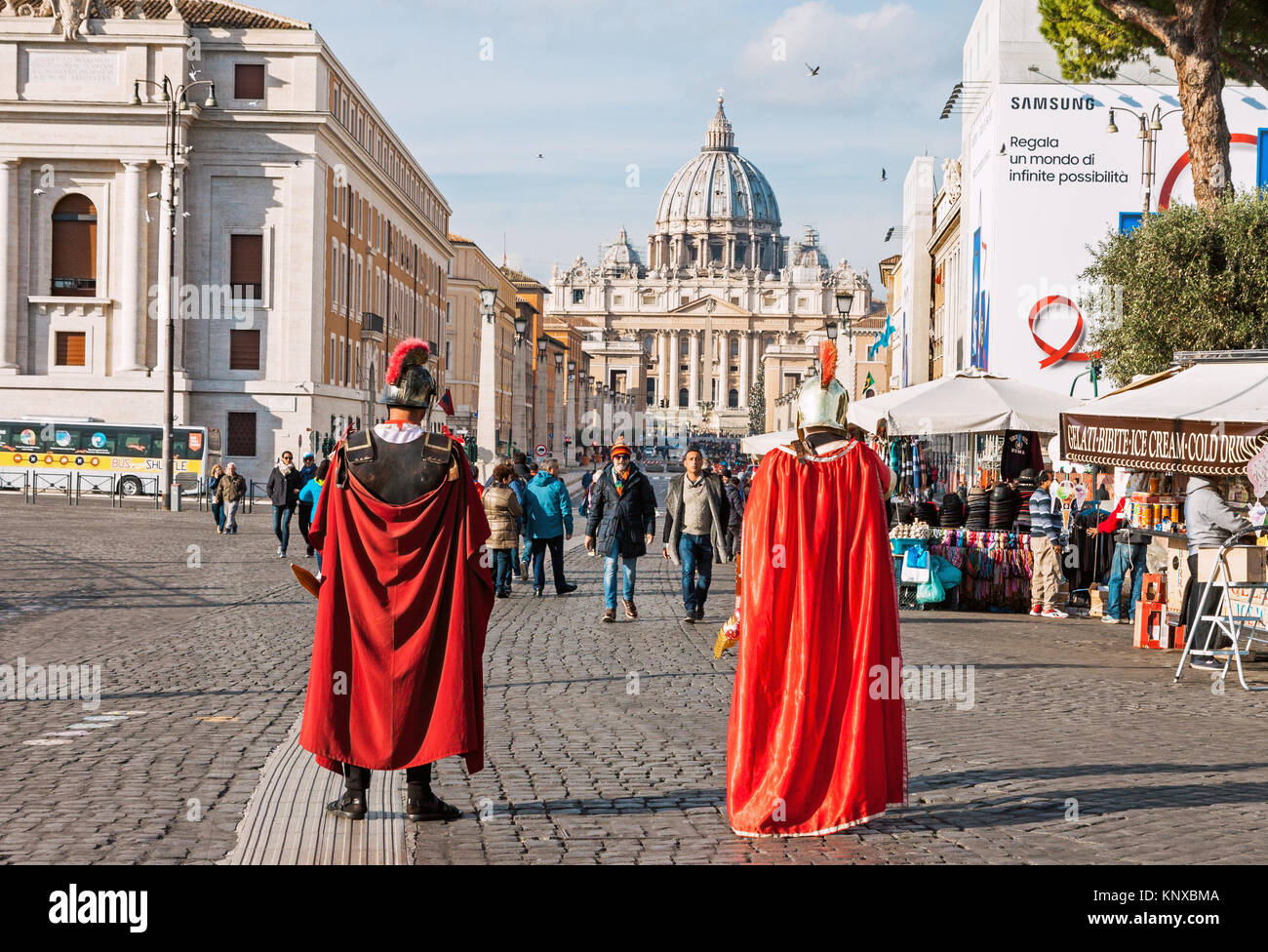Two actors dressed as Roman Empire soldiers in streets of Rome, Italy ...
