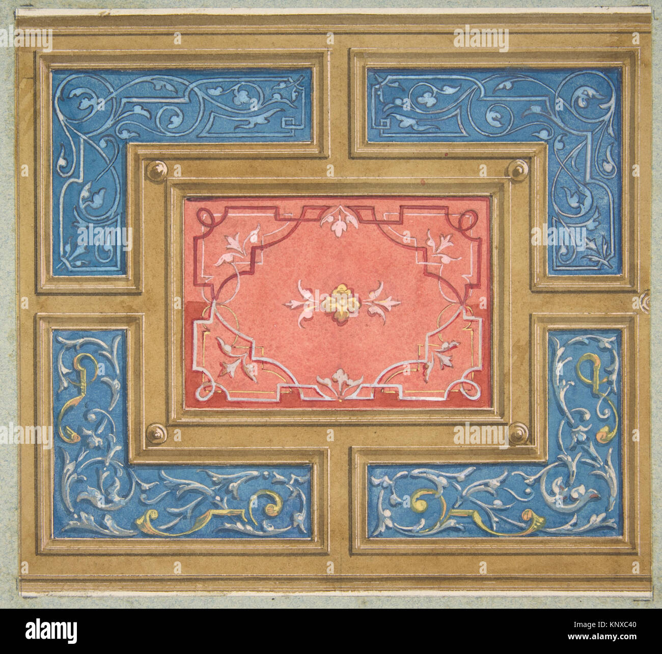Architectural design of a coffered ceiling with painted panels ...