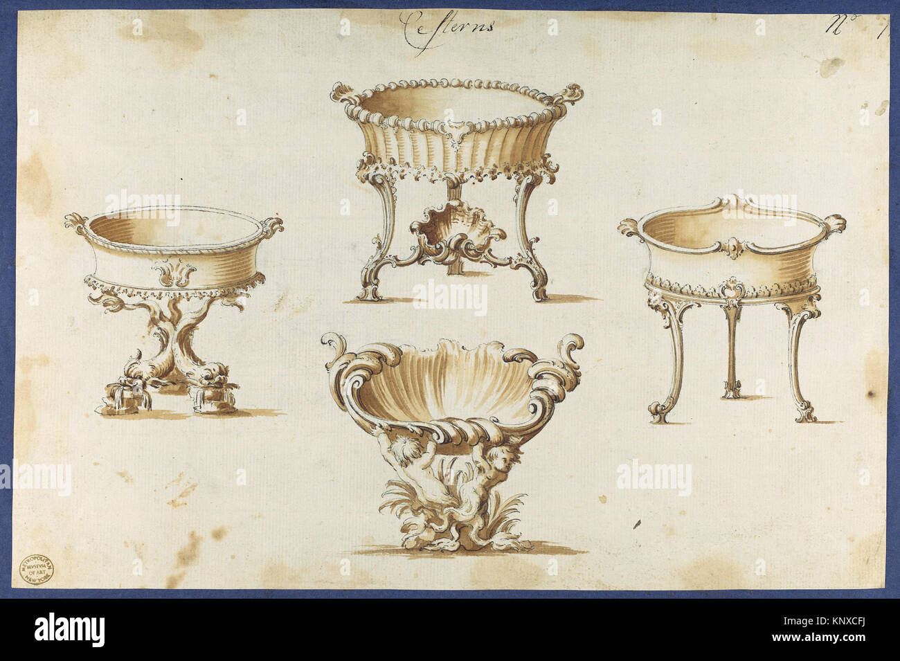 Illustration of cistern designs from Chippendale's drawings, showing ...