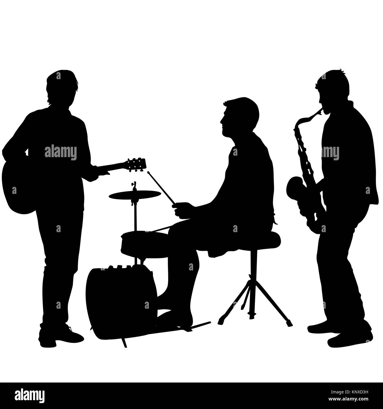 Silhouettes street musicians playing instruments on a white background ...