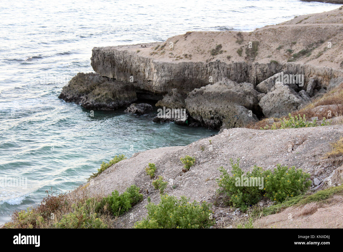 seaside or sea view of Oman beach deep water with rocks beautiful ...